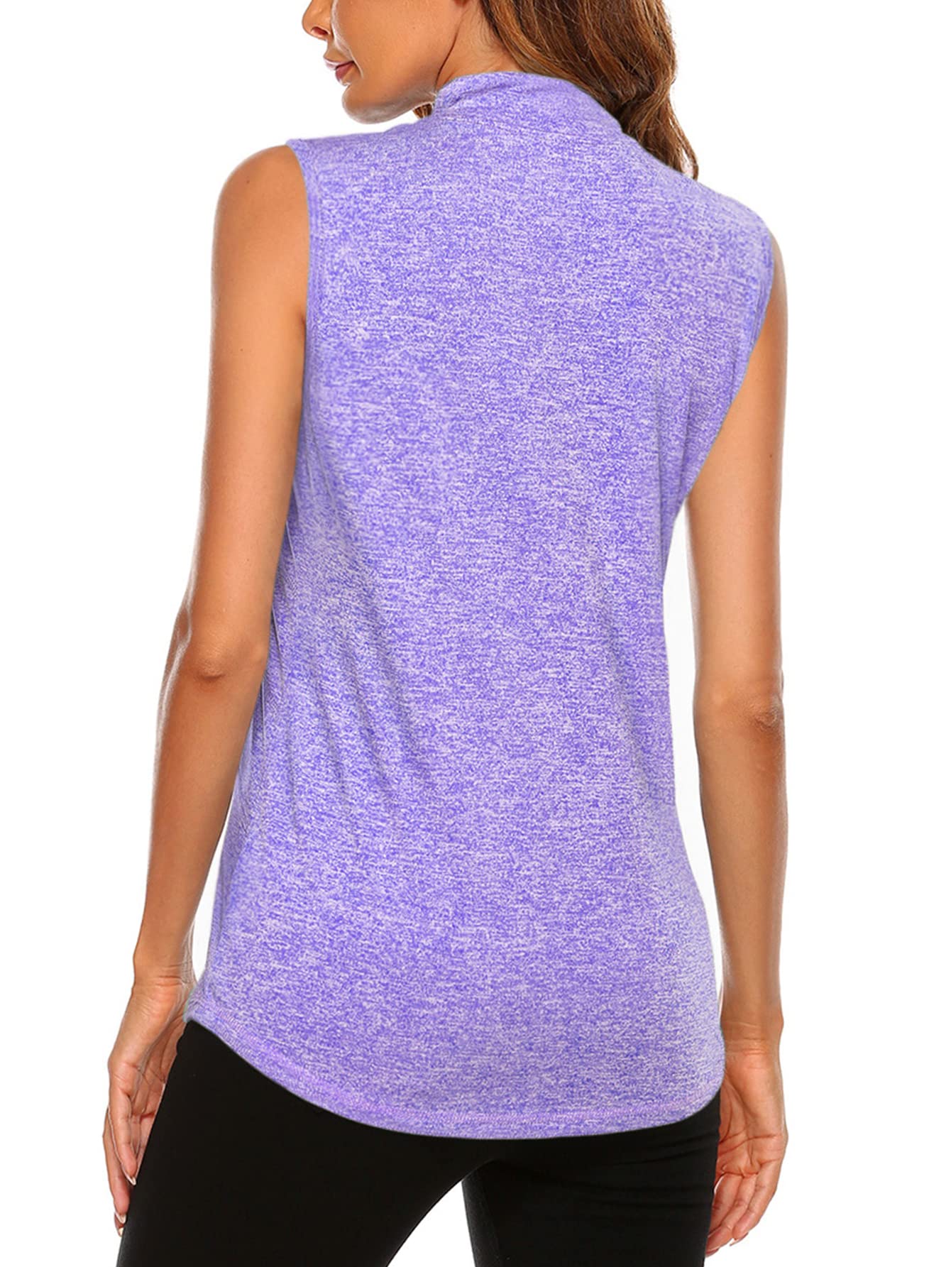 Koscacy Women's Sleeveless Golf Tennis Polo Shirts Zip Up Dry Fit Workout Tank Tops Purple X-Large