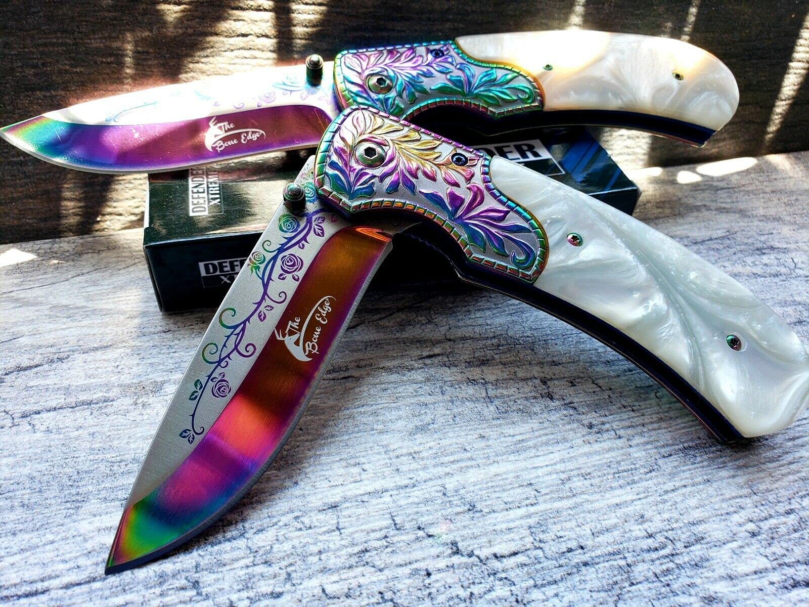 masterdish Marble HANDLE Cowboy Folding Blade Pocket Knife Rainbow Blade 3cr13 Steel Overall Length 8.5 inch (cvrt-1-2)