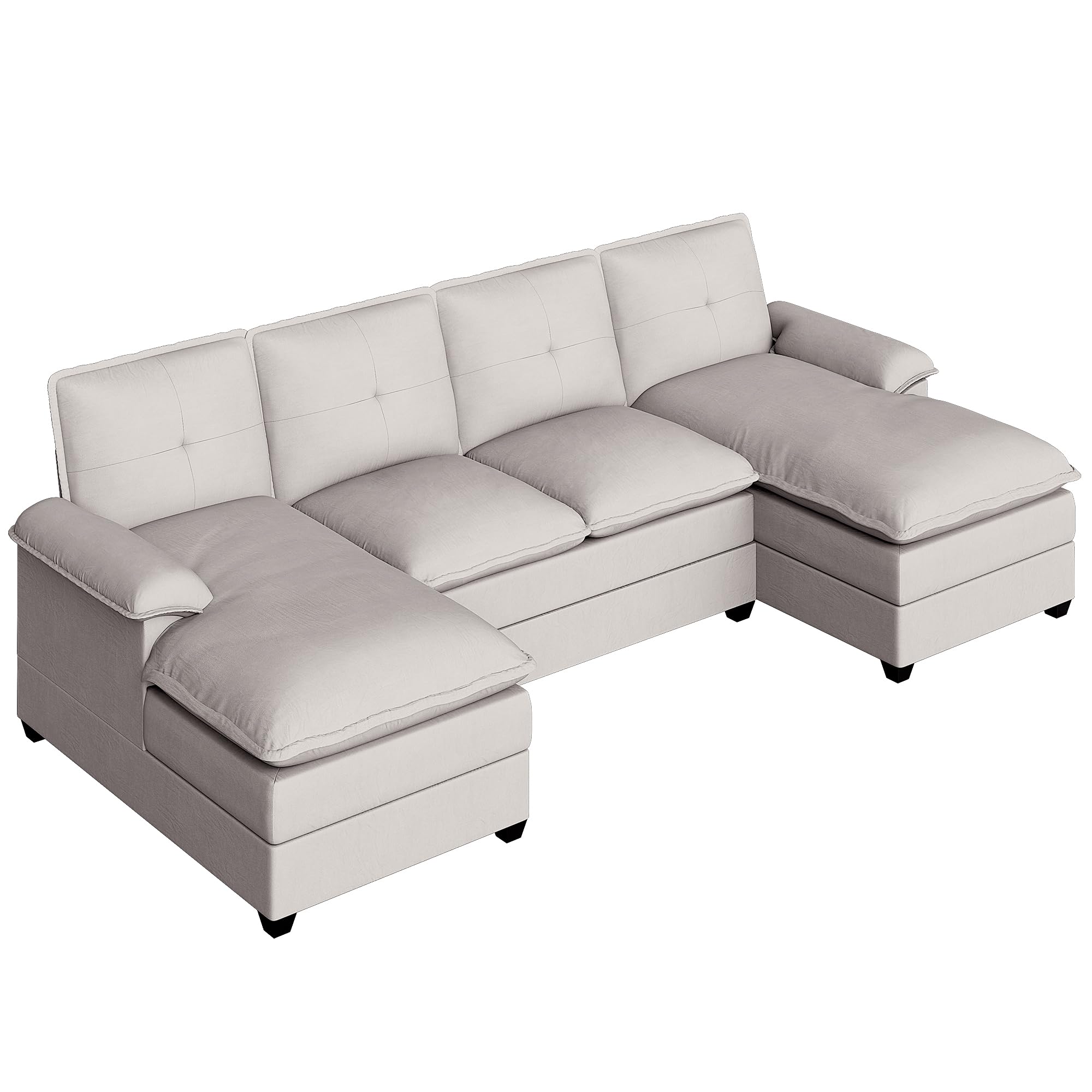 Shintenchi 110" Modular Sectional Couches for Living Room, U-Shaped Sofa Couch with Double Chaise, 4 Seat Sofa Sets with Thick Cushion & Soft Backrest, Creamy White