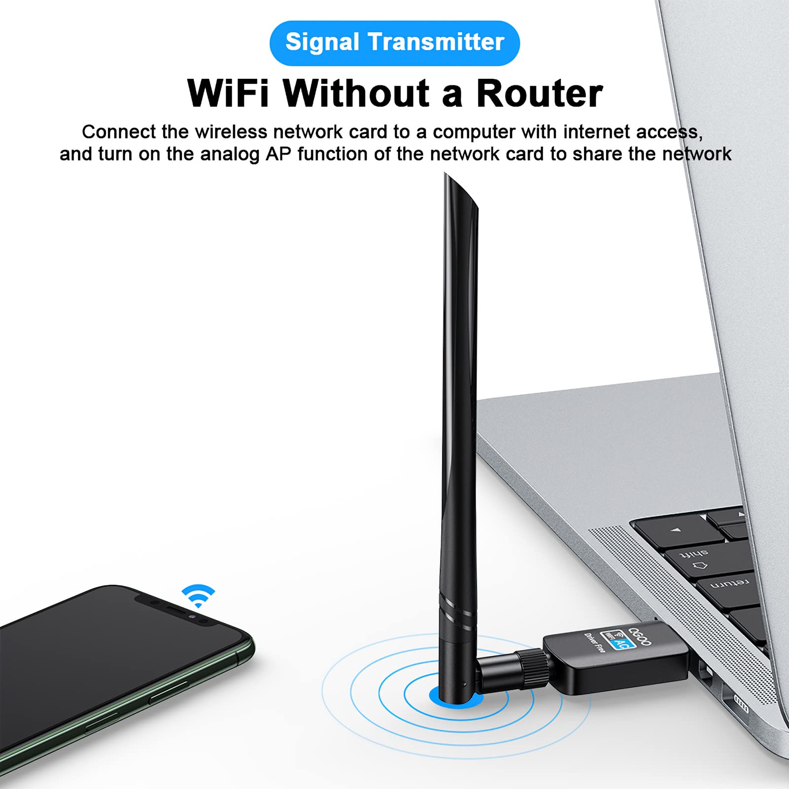 QGOO WiFi Adapter ac600Mbps,Wireless USB Adapter 2.4GHz/5GHz Dual Band 802.11 ac Network LAN Card for Desktop Laptop PC Support Windows 11/10/8.1/8/7/XP/Vista/Mac OS10.9-10.15 (Without Drive)