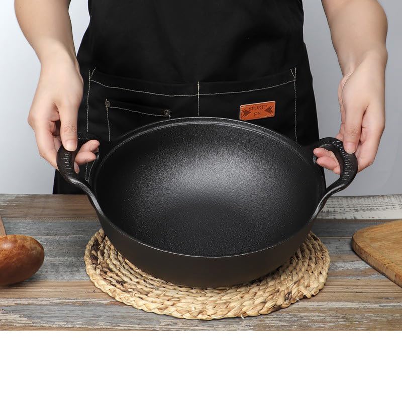 VONOTO Cast Iron Wok with Handles, Cast Iron Grilling Wok, Cast Iron Wok (8" inch)
