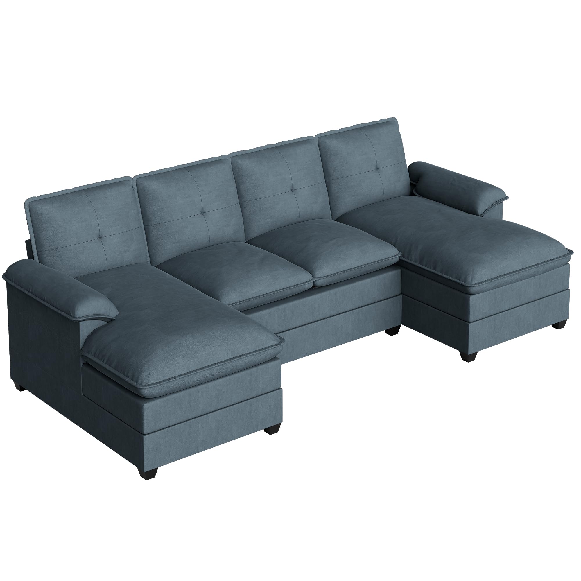 Shintenchi 110" Modular Sectional Couches for Living Room, U-Shaped Sofa Couch with Double Chaise, 4 Seat Sofa Sets with Thick Cushion & Soft Backrest, Dark Grey
