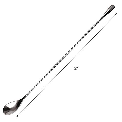 Mixing Spoon Stainless Steel Set of 2 Professional Cocktail Bar Tool (12 Inches) Japanese Style Teardrop End Design