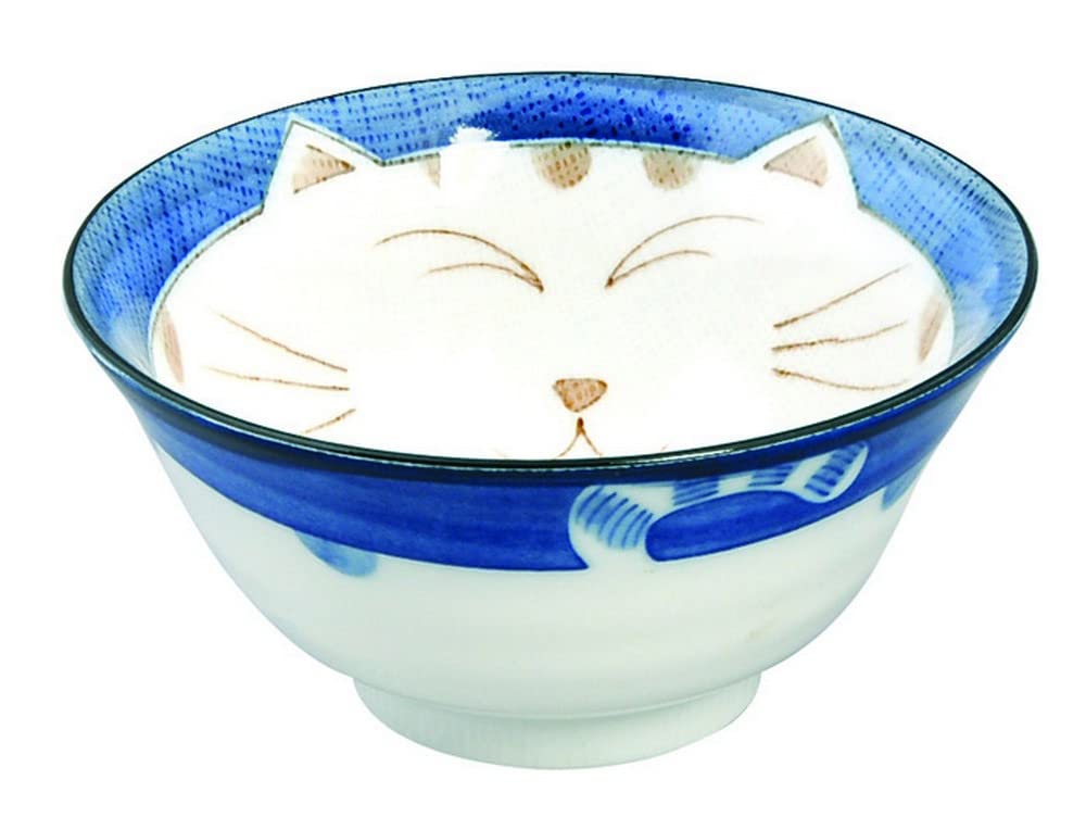 JapanBargain, Japanese Porcelain Bowl Rice Bowl Soup Bowl Made in Japan, Maneki Neko Smiling Cat Pattern (2, 6 inch)