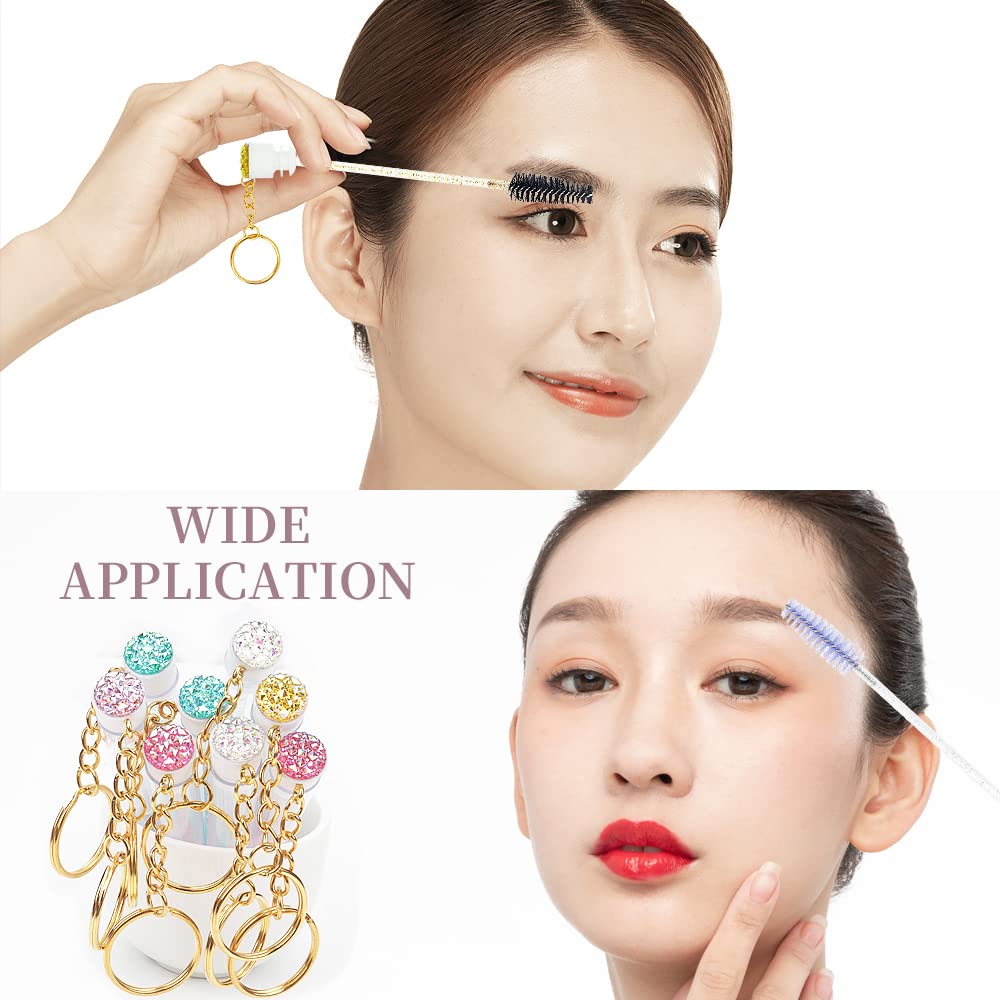 Mekupeu 20 Pcs Mascara Wand Tube Set Diamond Key Chain Tube Empty Mascara Brushes Eyelash Spoolies Brush Makeup Tool Applicator (Mixed 5 color)
