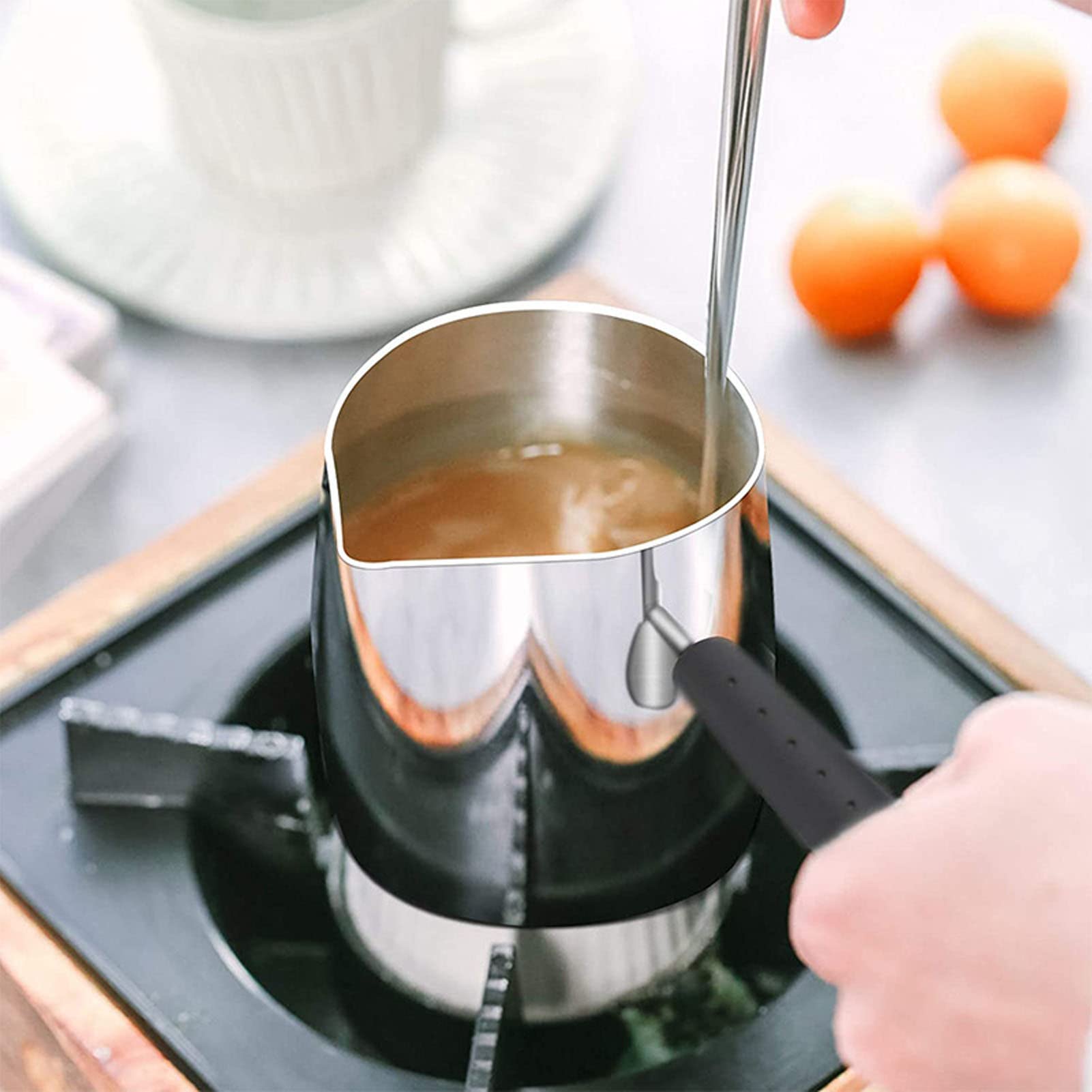 Turkish Coffee Pot, Butter Warmer Mini Stainless Steel Coffee Heating Melting Pot 1000ml with Spout for Home Cafe