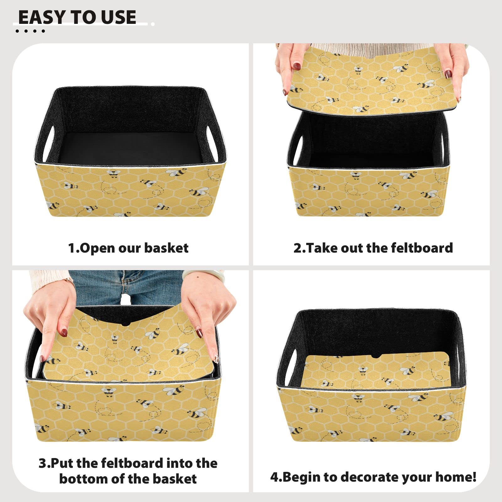 Kcldeci Bees on The Honey Honeycombs Storage Bins Baskets for Organizing, Sturdy Storage Basket Foldable Storage Baskets for Shelves Closet Nursery Toy