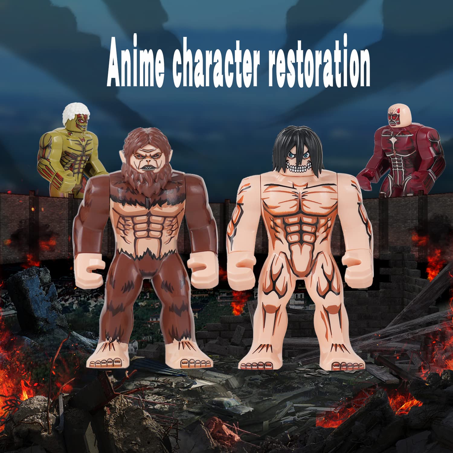 MOOXI-MOC Anime Attack Minifigs Titan Customized Building Set,Mini Brick Action Figures Titan Building Block,Made for Anime Fans(4pcs)