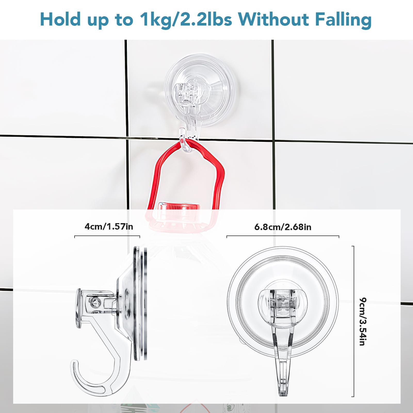 Shang Chiang Suction Hooks 2 Packs, Clear Powerful Push and Lock Vacuum Suction Cup, Multi-Purpose Suction Shower Hooks for Front Door Window Glass Kitchen Towel Loofah Utensils