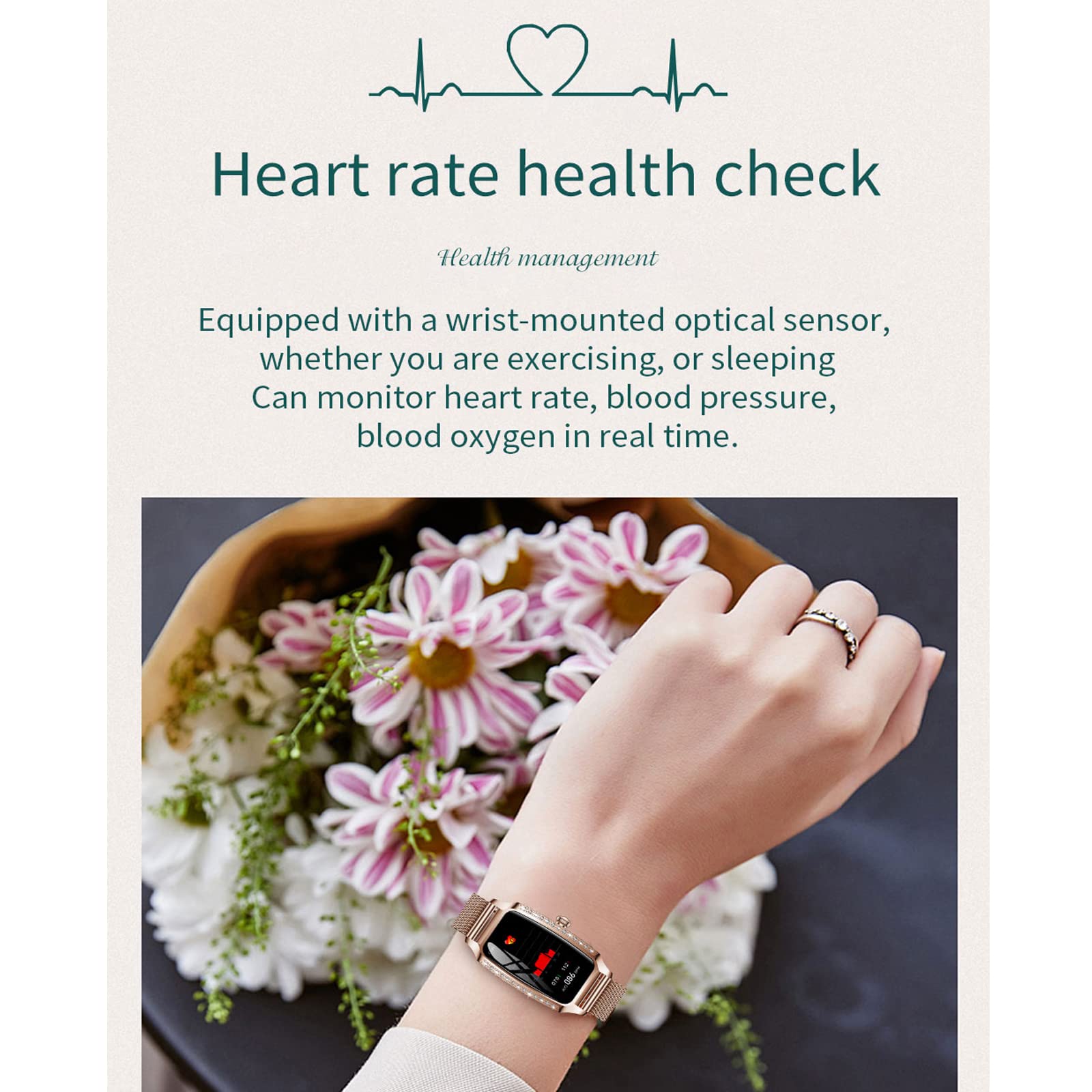 Pard 1.47 Inch Retro Women Smart Watch with Sports Functions, Sleep Detection, Heart Rate Blood Pressure for iOS Android Device, Silver