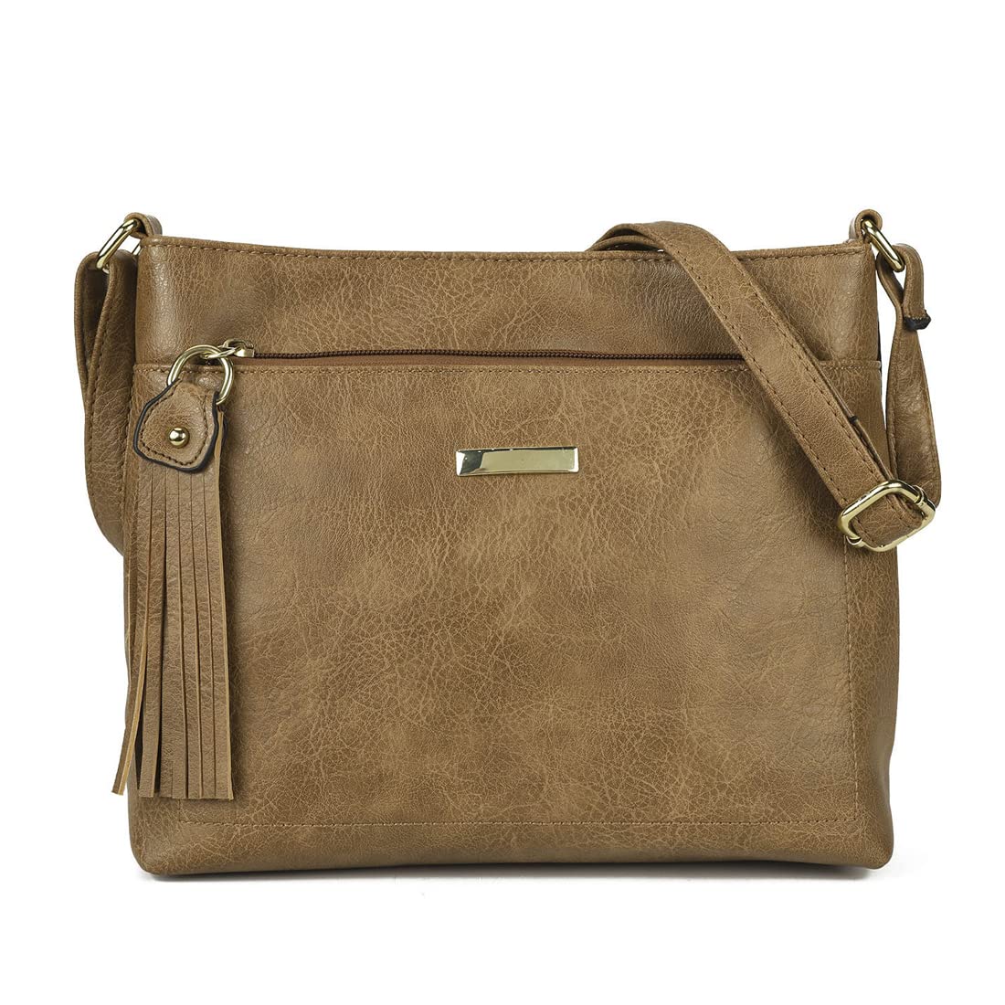 Medium Sized Retro Style Hobo Bag Zipper Shoulder Purse with Tassel Decoration Crossbody Handbag for Women (Brown)