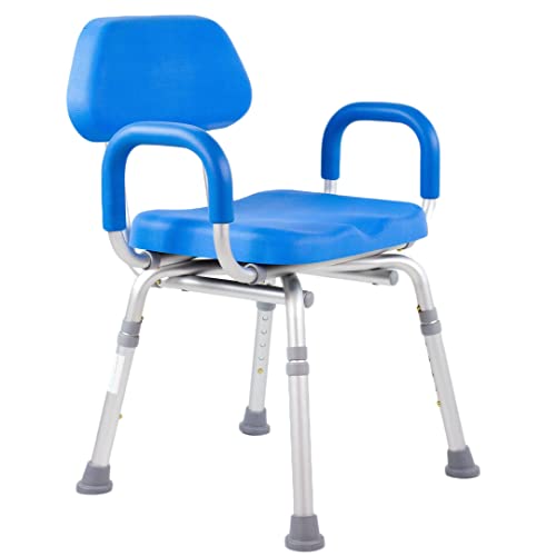 Padded Shower Chair and Bath Chair with Armrests and Back, Comfortable Deluxe Shower Chair for Inside Shower and Bathtub for Elderly and Seniors Safety, Adjustable Height, Institutional Quality, Blue