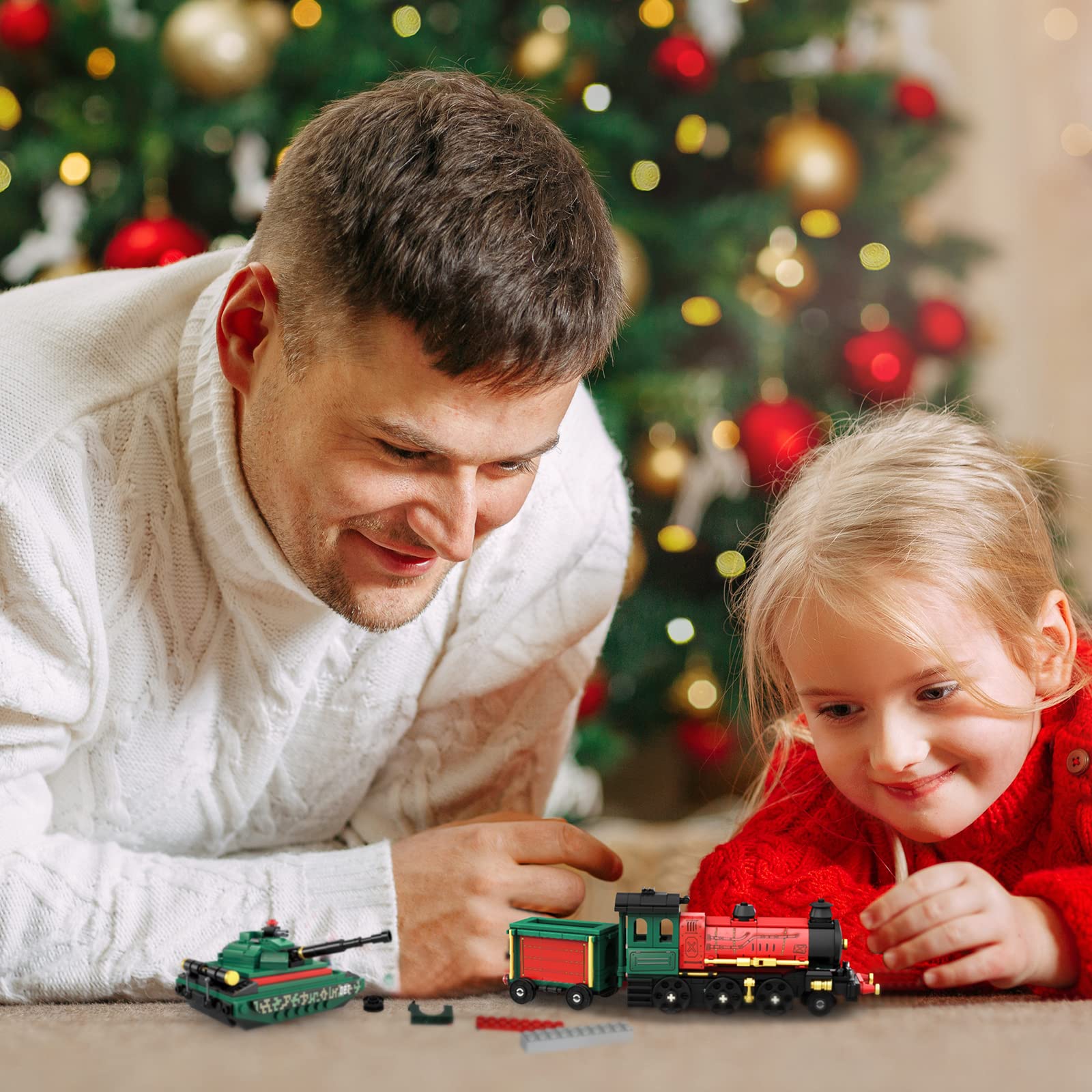 Lehoo Castle Train Set, 3 in 1 Toy Building Sets, Creative Educational Birthday Gift, Include Train Tank Airplane, Stem Projects for Kid Boy Girl 6 7 8 9 10+, 371 Pieces