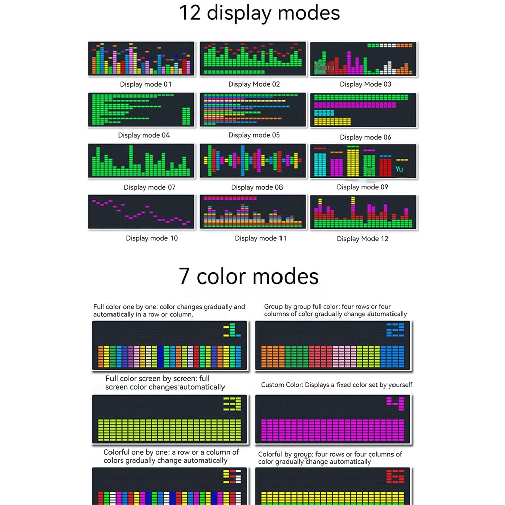 Led Music Spectrum Display,Voice-Activated Pickup Music Rhythm Lights,1624RGB Pickup With 12 Display Modes, 7 Color Modes, Creative Colorful LED Ambient Light black Spectrum voice + wire control