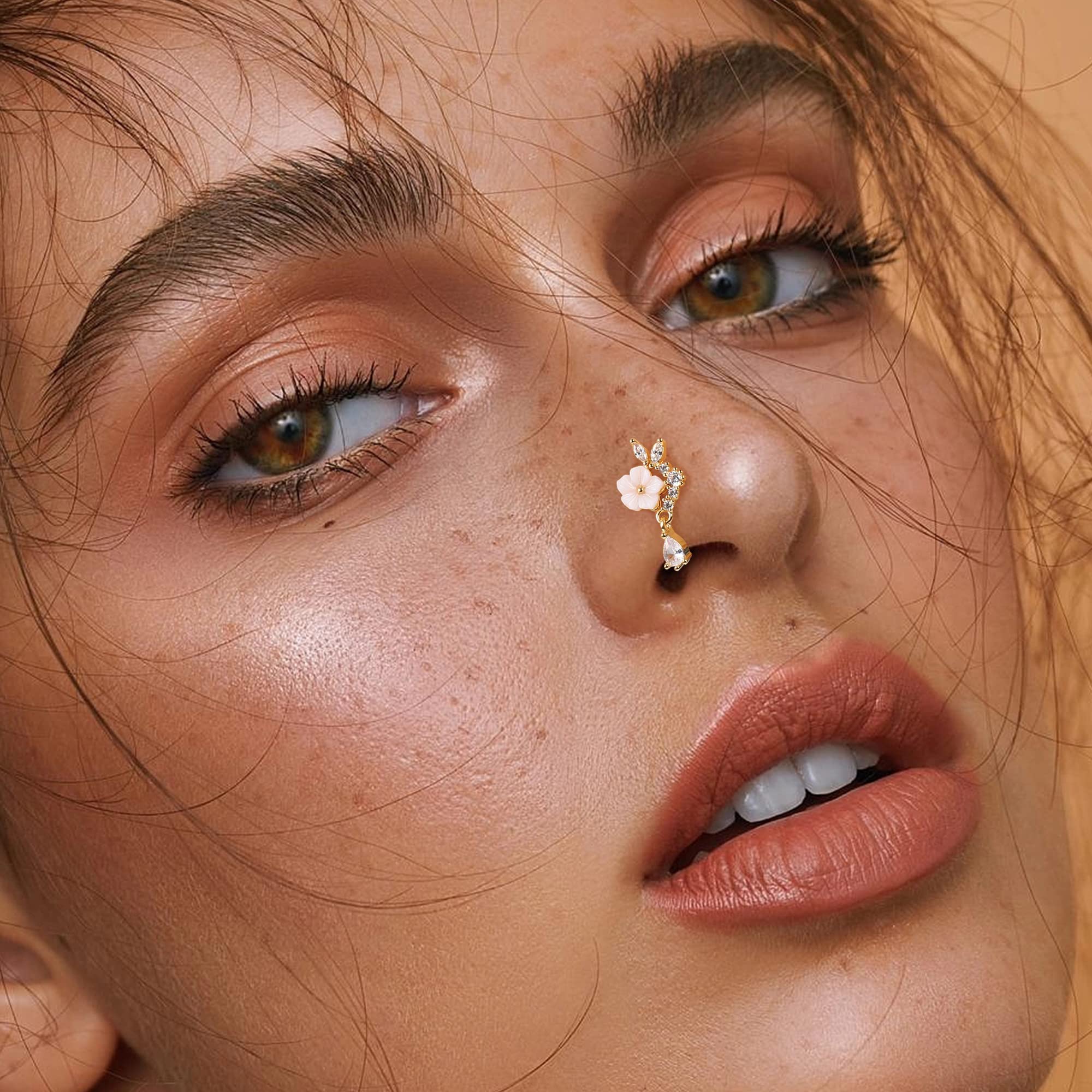 Jstyle Dangle Nose Rings Studs for Women Stainless Steel L Shaped Nose Studs Heart Arrow Feather Snowflake Wing CZ Dangling Nose Piercing Jewelry G