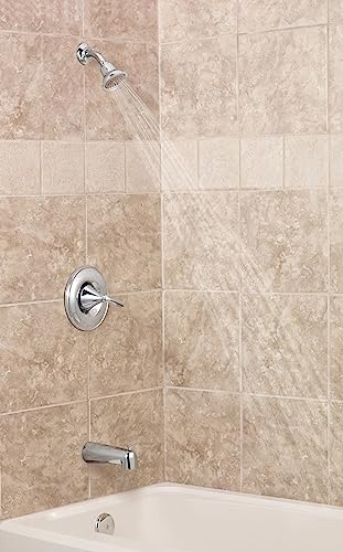 Moen Eva Brushed Nickel Posi-Temp Single-Handle Tub and Shower Trim Kit with Shower Head, Shower Arm, Tub Spout, and Lever Handle, (Valve Required), T2133BN