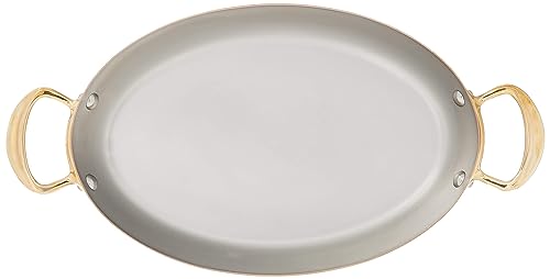 Mauviel M'150 B 1.5mm Polished Copper & Stainless Steel Oval Pan With Brass Handles, 11.8-in, Made in France