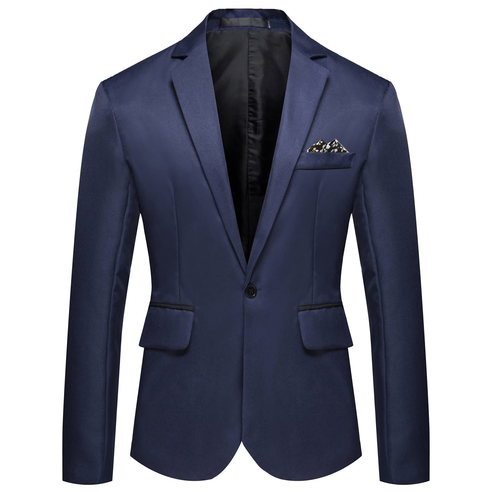Men's One Button Lightweight Blazer Casual Slim Fit Business Daily Jacket Classic Solid Skinny Party Sports Coat (Dark Blue,4X-Large)