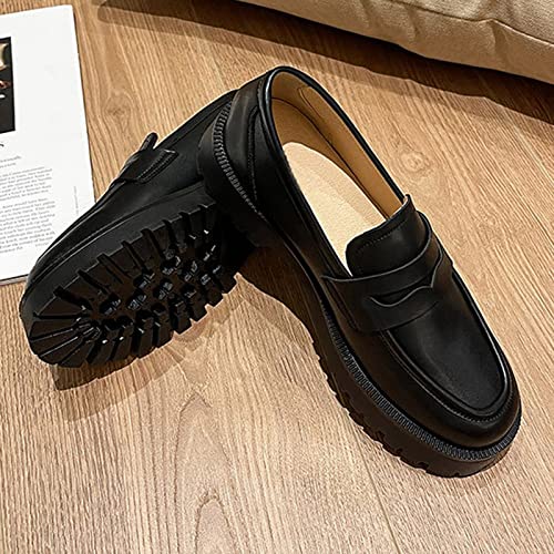 Leisure Women Artificial Leather Solid Color Autumn Thick Sole Square Heels Slip On Short Booties Prom Tennis Shoes Black