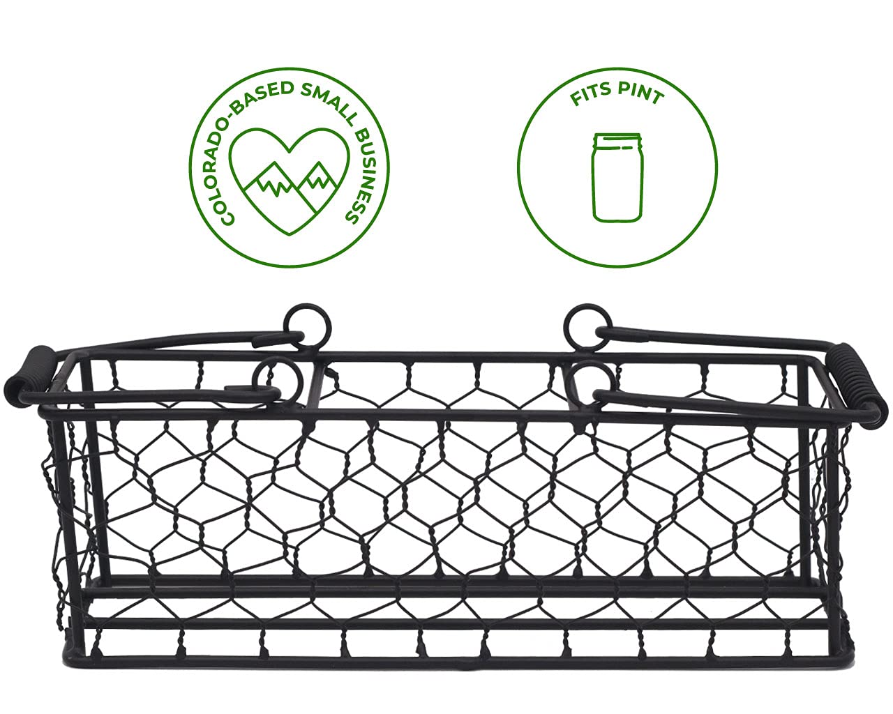 Mason Jar Lifestyle Caddy for 3 Pint Mason Jars in Chicken Wire with Wire Wrapped Handles