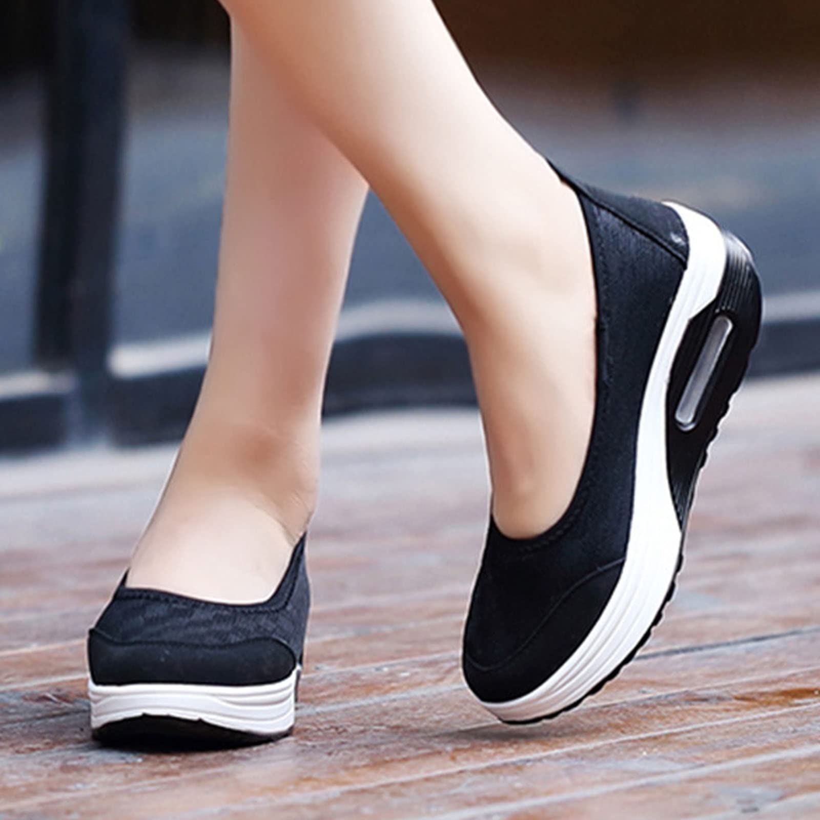 Keilinia Women's Slip on Breathe Knitted Sneakers,Lightweight Comfy Air Cushion Low Orthopedic Wedge Running Nursing Shoes (6,Black)
