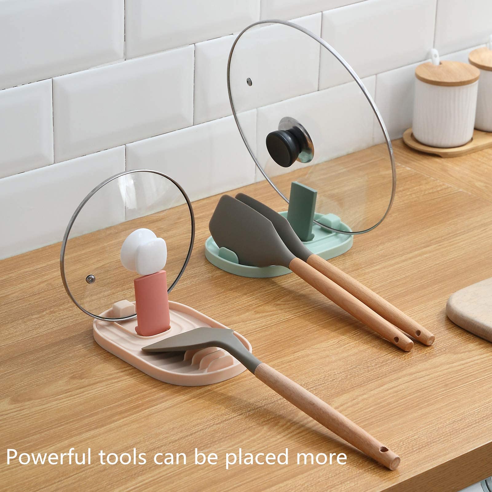 MIUZMORE Pot lid holder spoon rest for kitchen utensil holder,spoon holder and ladle rest for stove top(Pink)