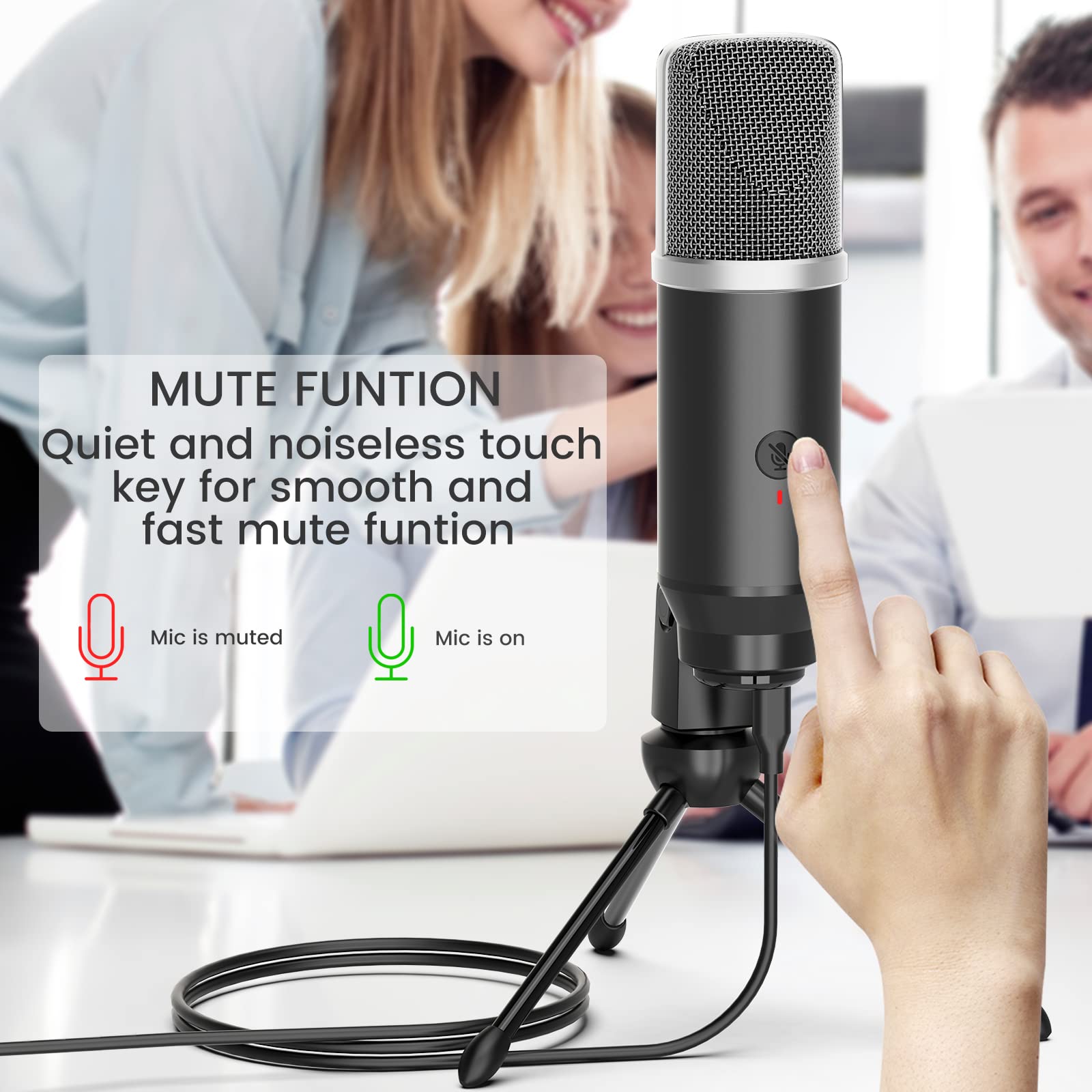 Lavales Condenser Microphone USB Microphone with Tripod for Streaming, Podcast Vocal Recording Gaming Conference Computer Microphone (Black