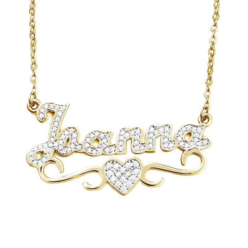 Jukoclut Personalized Name Pendant Necklace with Cubic Zirconia Heart Custom Nameplate Jewelry Gold Plated