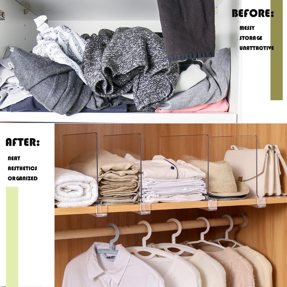 Shelf Dividers for Closet Organization, 6 Pack Clear Acrylic Shelf Divider Purse Organizer Vertical Wire Shelf dividers Perfect for Clothes, Purses, Cabinets Shelve Separator