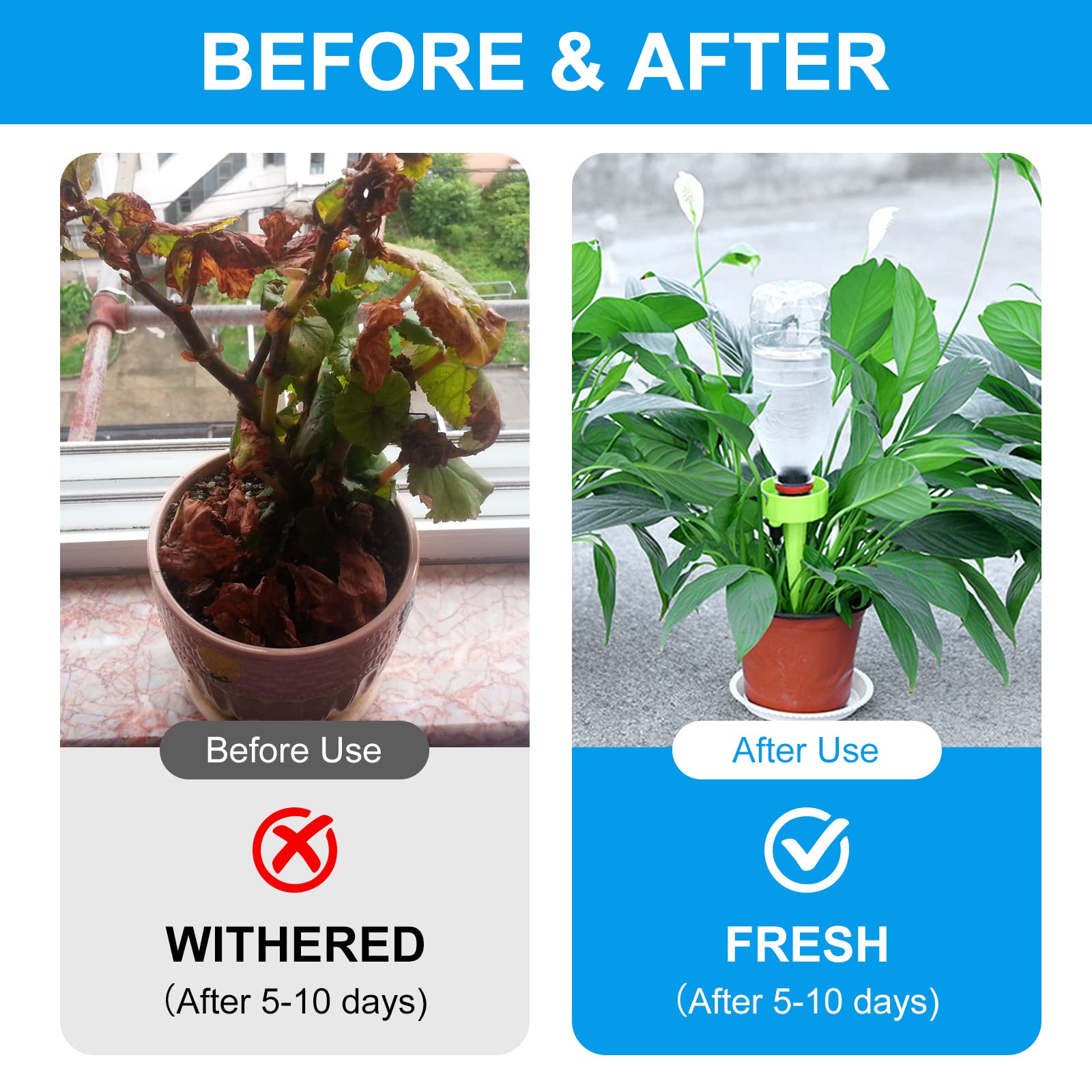 Parrots Treasure Self Watering Spikes, Automatic Plant Devices, Adjustable Drip Irrigation System with Slow Release Control Valve Switch, Suitable for Outdoor Indoor Plants