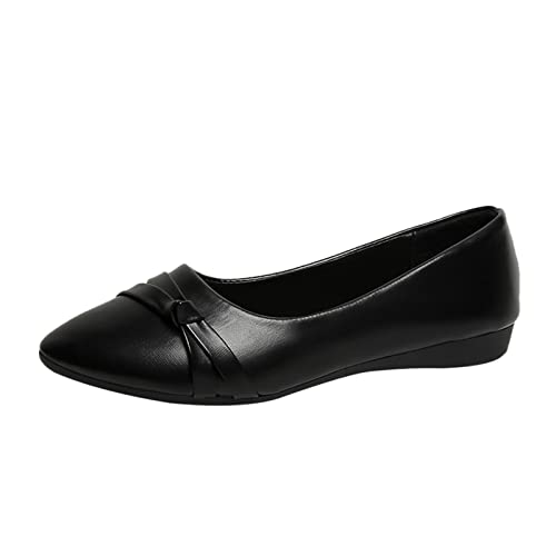 Leisure Women's Four Seasons Low Heeled Non Slip Round Toe Bow Tie Breathable Slip On Lazy Shoes Lady Work Shoe Black
