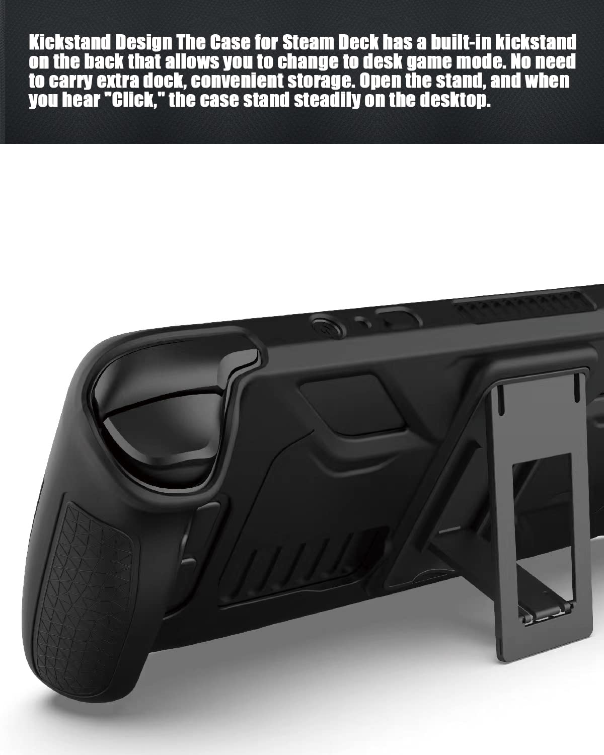 Kickstand Protective Case for Steam Deck, PC/TPU Cover Protector with Stand Base, Protective Cover Case Compatible with Valve Steam Deck Shock-Absorption, Non-Slip and Anti-Scratch Design (Black)