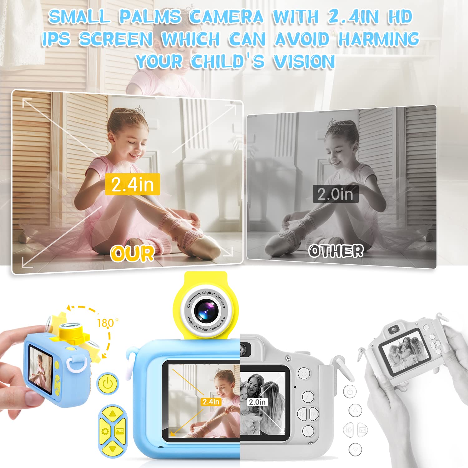 Kids Camera with 180° Flip-Up Lens, 2.4inch HD IPS Screen Digital Camera for Kids with Astronaut Silicone Case, with 32GB SD Card