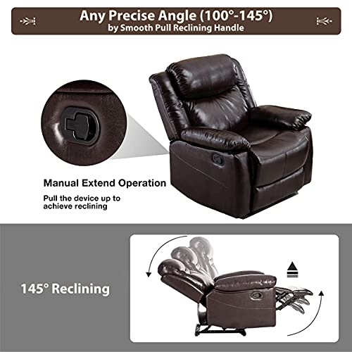 MOEO Leather Reclining Loveseat Sofa, Manual Living Room 2 Seat Couch for Dorm Small Apartment Home, Brown