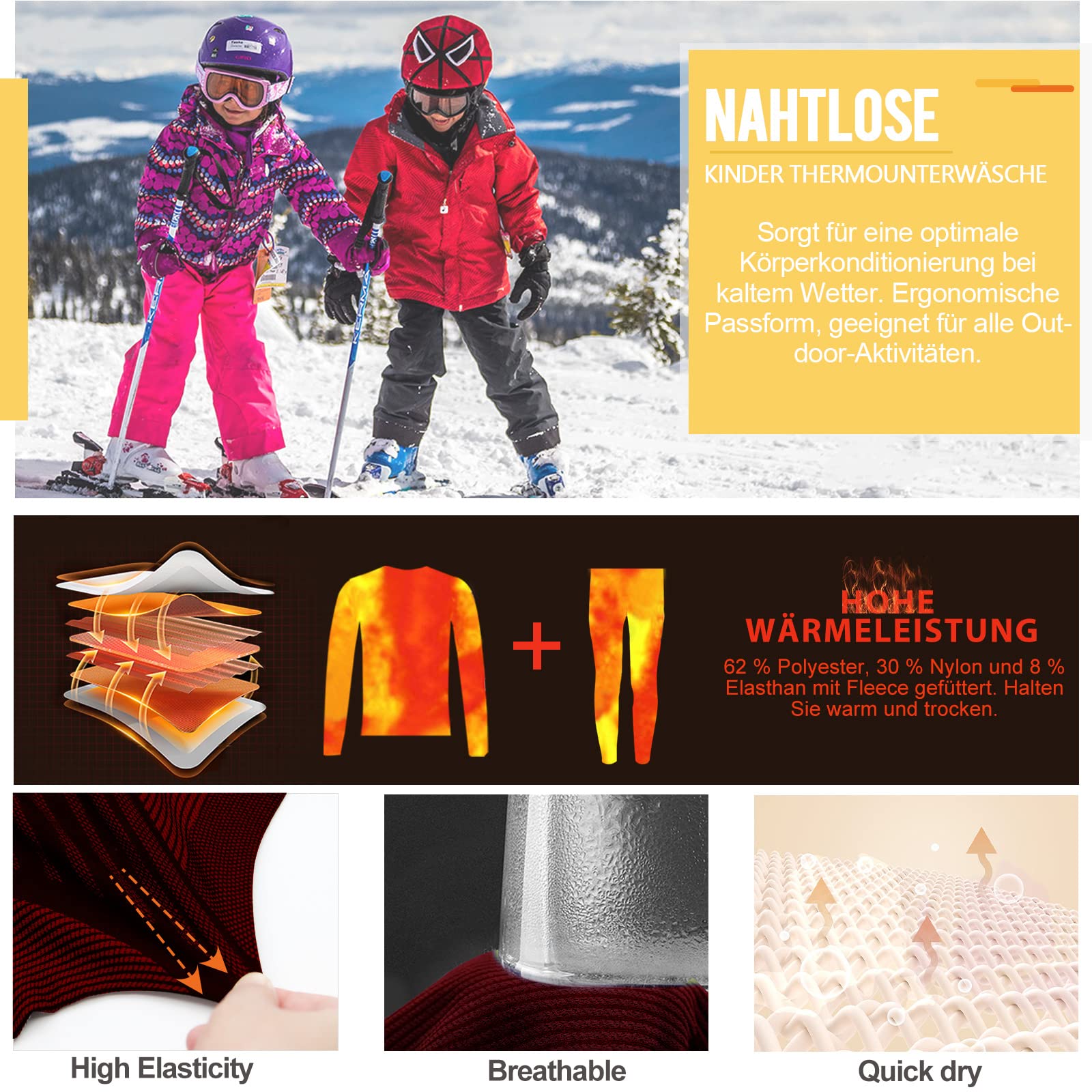 MEETYOO Thermal Underwear Set for Kids, Seamless Long Johns for Boys, Ski Base Layer Leggings & Shirt for Child 6-15 Years Red