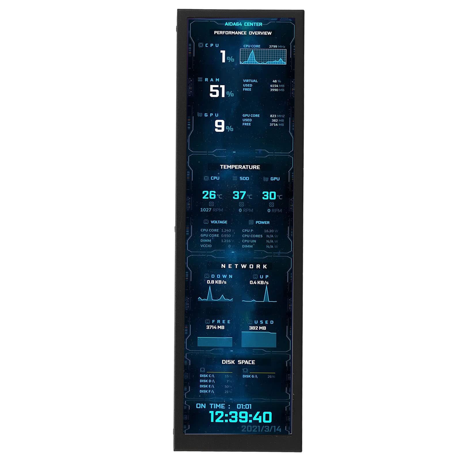 Rengu 8.8 Inch IPS Display, Multifunctional Chassis Secondary Screen for Computer