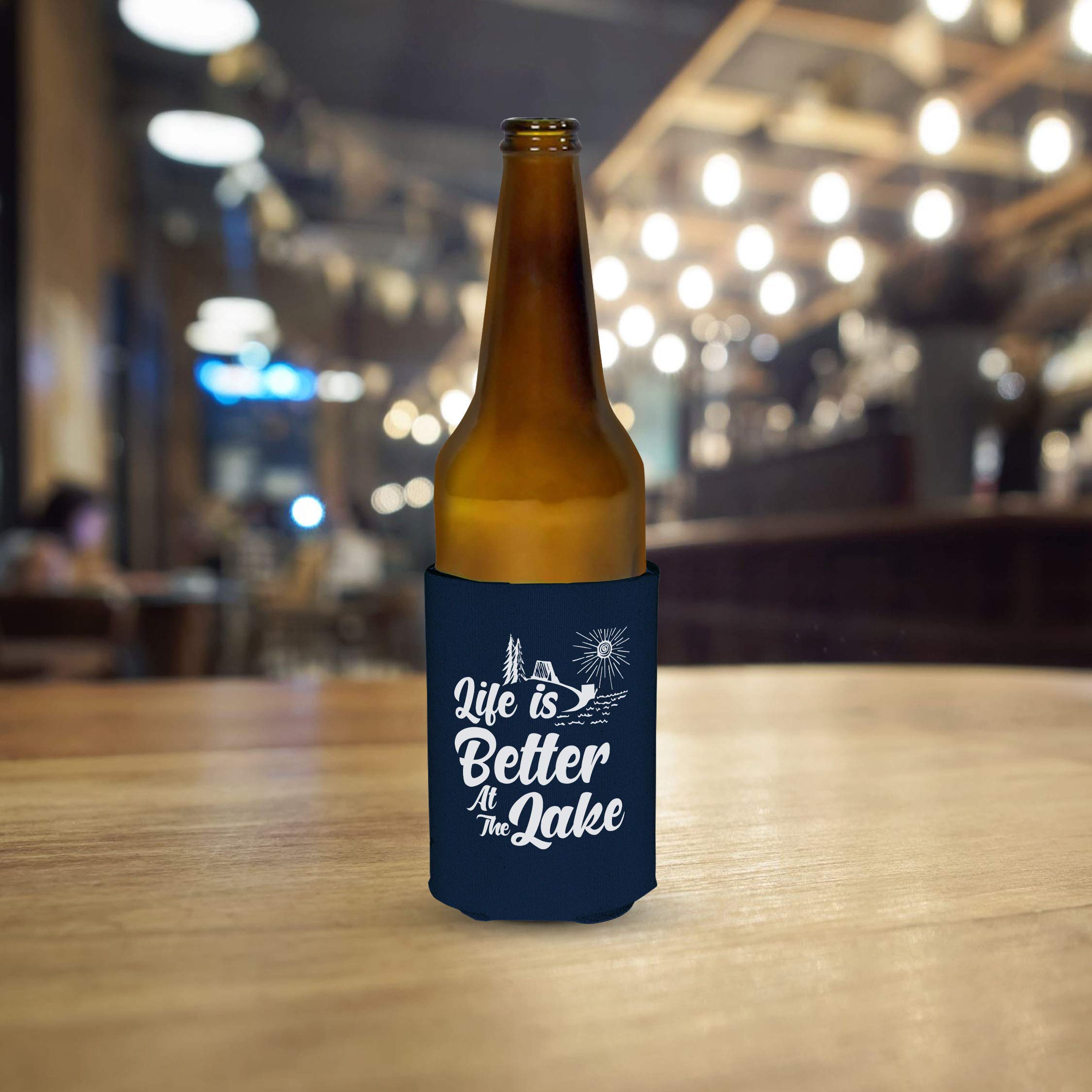 Life is Better At The Lake Can Coolie Can Sleeve Cooler Insulated Drink Coozies Soda Beer Hugger Coolies (Navy, 12 Pk)