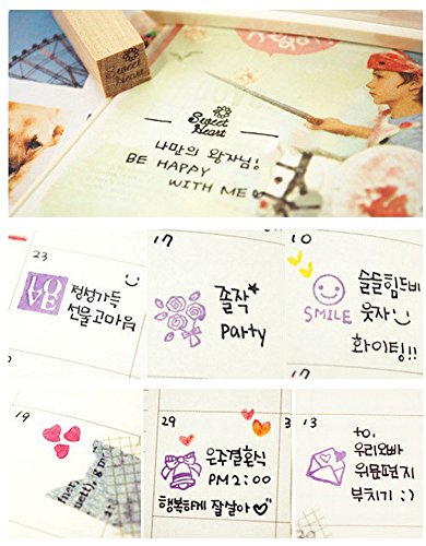Wooden Rubber Stamps,Youkwer 25 Pcs Mini Cute DIY Diary Stamps Set with Wooden Box （25PCS，Love Diary）