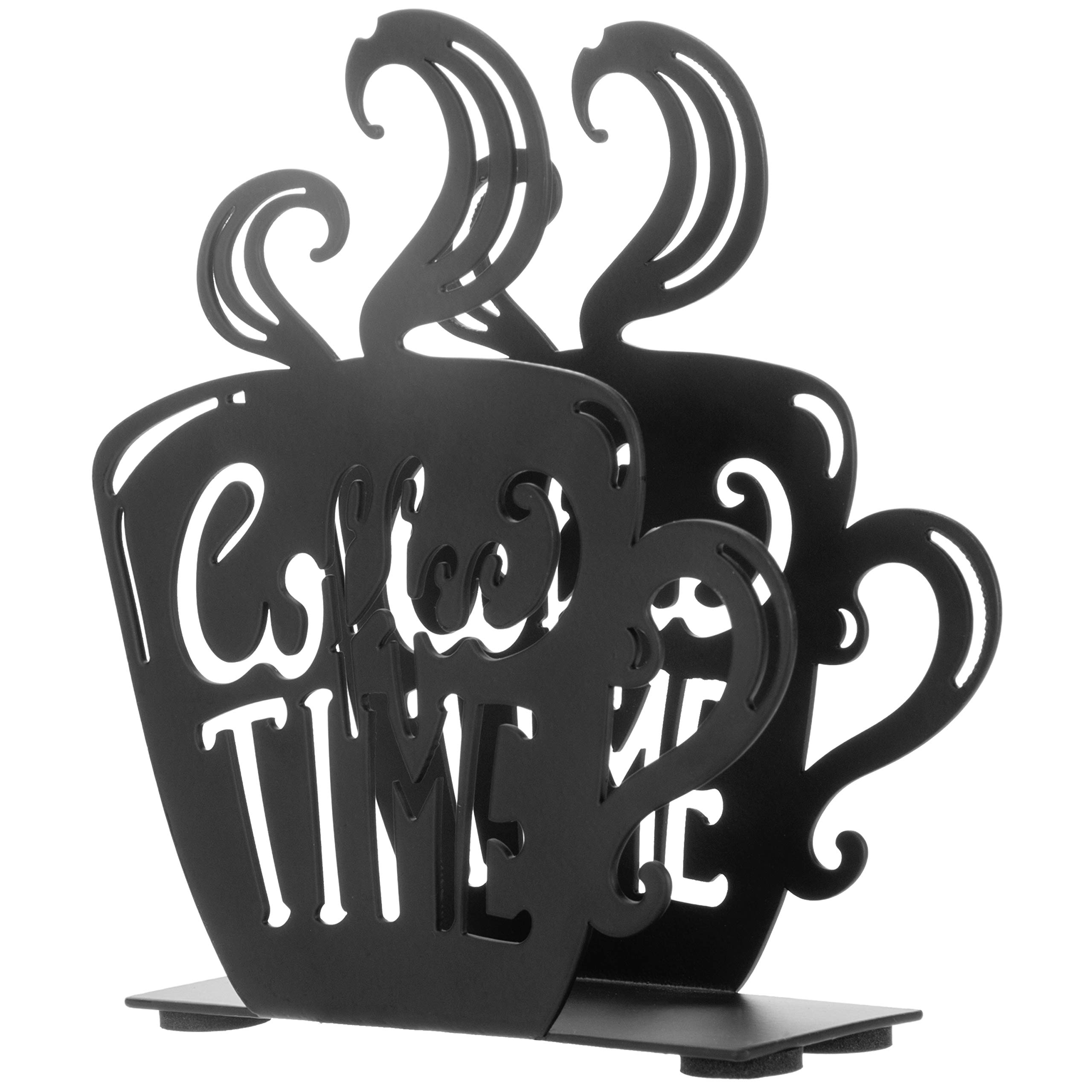 MyGift Black Metal Upright Paper Napkin Holder with Decorative Coffee Time and Mug Cutout Stenciled Design