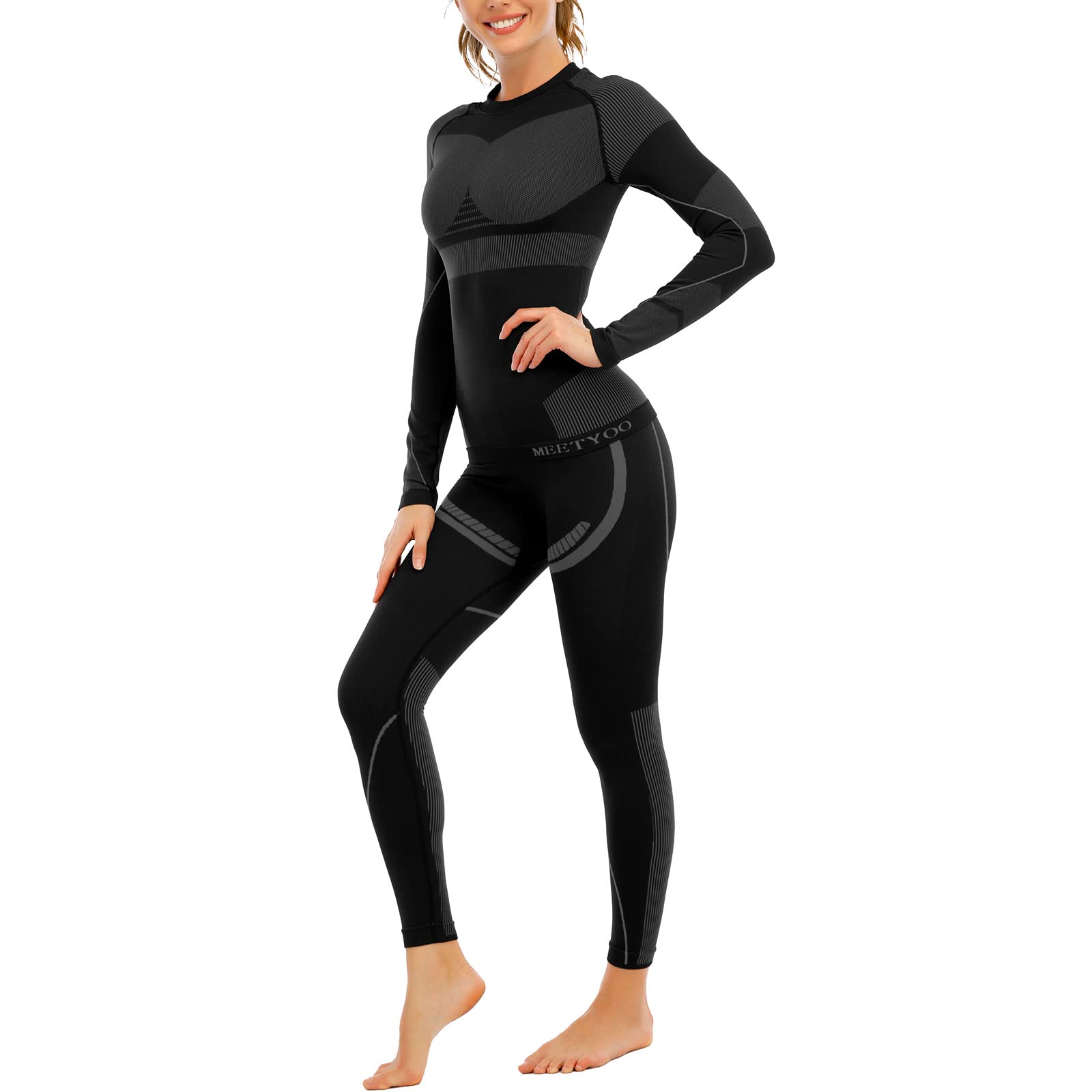 MEETYOO Women's Thermal Sets Winter Warm Base Layer Sport Long Top Bottom Cold Weather Gear Skiing Running Underwear, Gray, Small