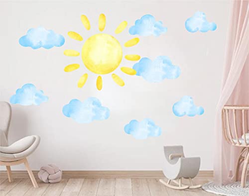 Large Sun and Clouds Wall Decals Clouds Wall Stickers Sun Wall Decals Peel and Stick Kid Removable Wall Stickers Kids Nursery Bedroom Decor