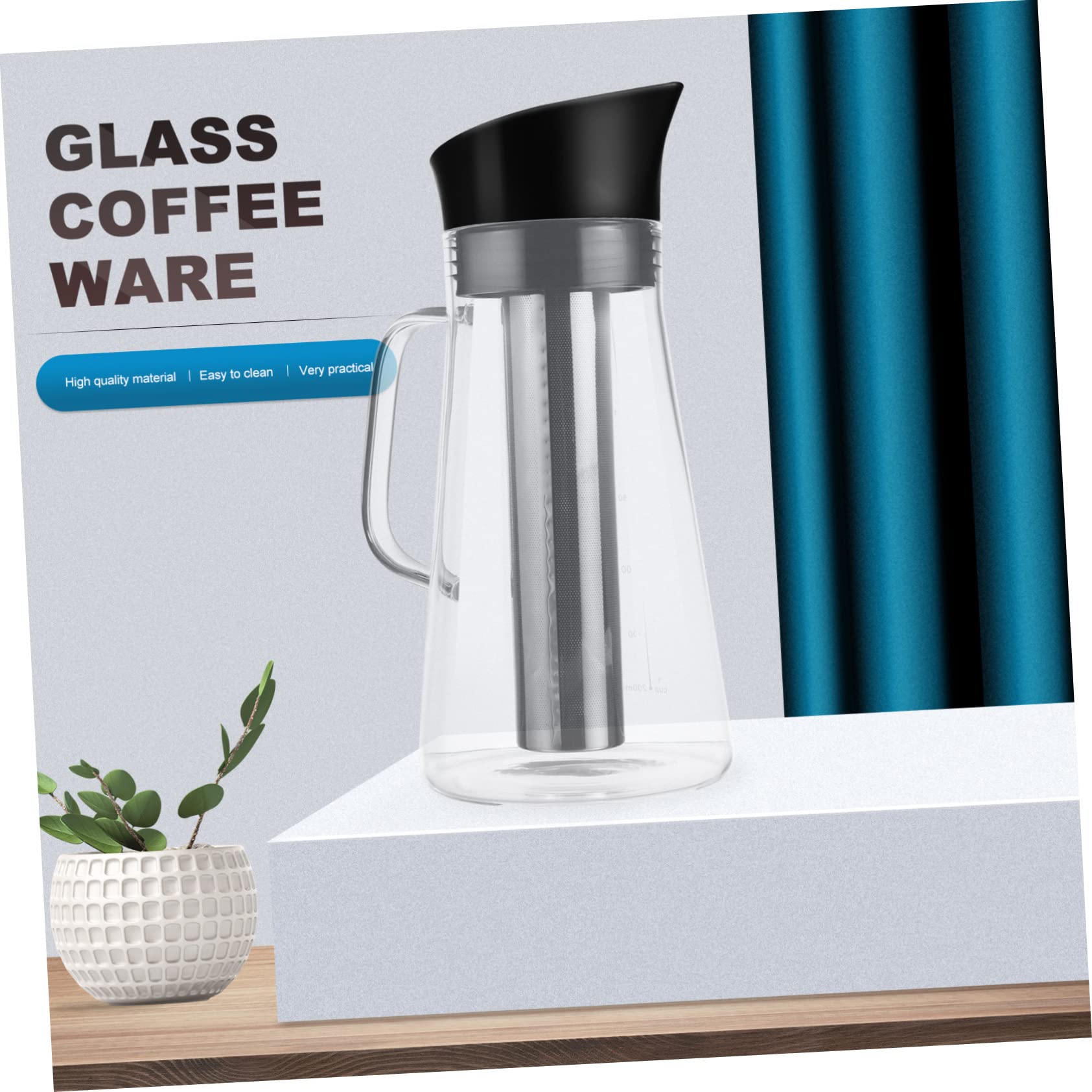HOMSFOU 1pc Filter Jug Glass Iced Coffee Maker Pour over Coffee Maker Pour over Coffee Brewer Tea Pitcher Pot Expresso Coffee Machine Large Teapot Stainless Steel Hot and Cold Water Bottle