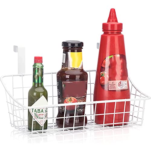 Jteyult Basket with Grid Storage Basket, Hang It Behind a Door or on a Railing, Over The Cabinet Door, White