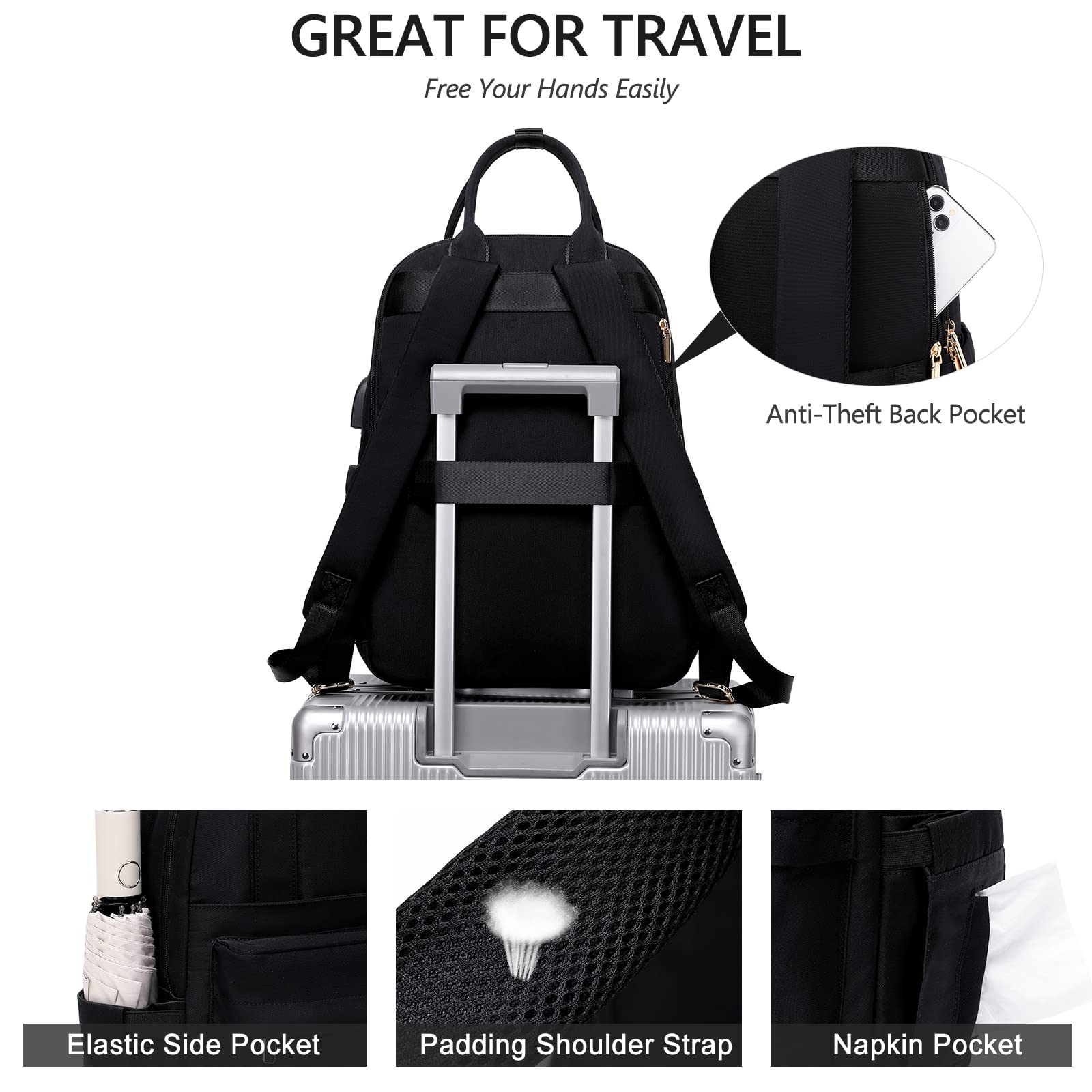 JEEHAN Travel Backpack for Women Teacher Backpack Nurse Bag 15.6 Inch Laptop Backpack Women Waterproof Work Backpack