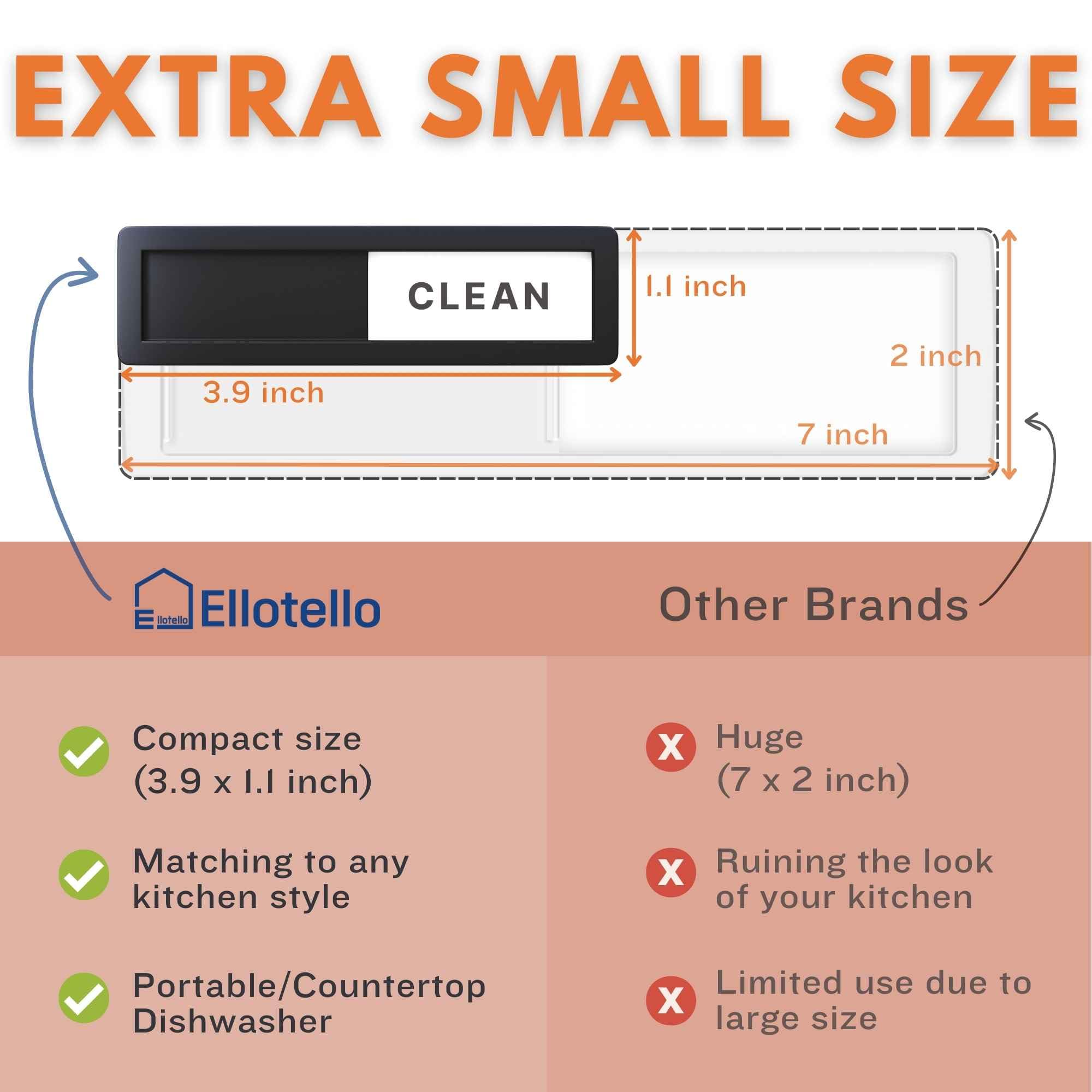 Mini Dishwasher Magnet Clean Dirty Sign - 3.9 x 1.1 inches - Extra Small Size - Slide Indicator Strong Magnetic Kitchen Gadgets - New Home Essentials - Countertop Dishwashers - Matt Black