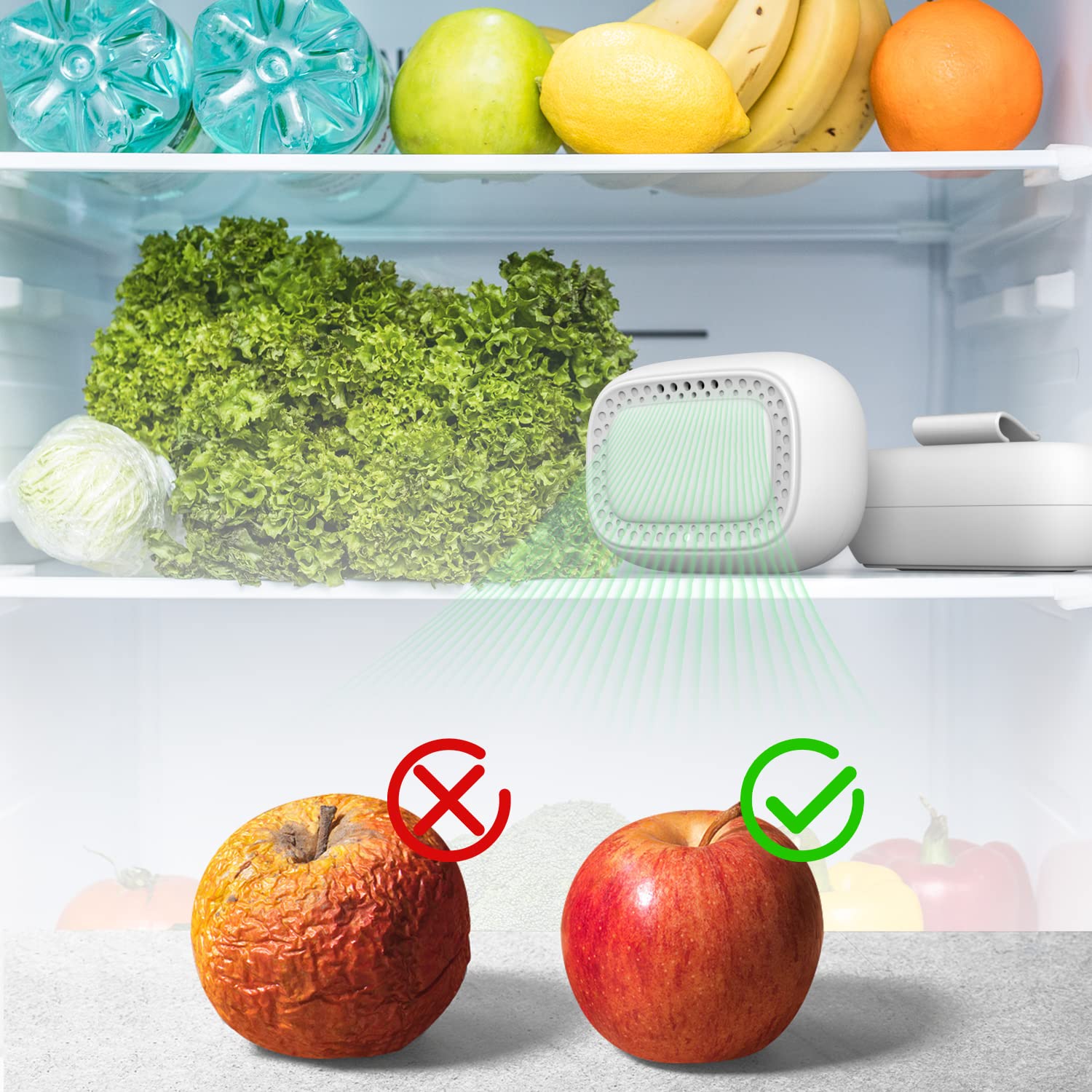 Mini Fridge Deodorizer, 2 Modes Refrigerator Odor Eliminator, Portable Rechargeable Deodorizer Reusable, Antifreeze Design Ozone Sterilizer for Fridge, Wardrobe, Cabinet, Car