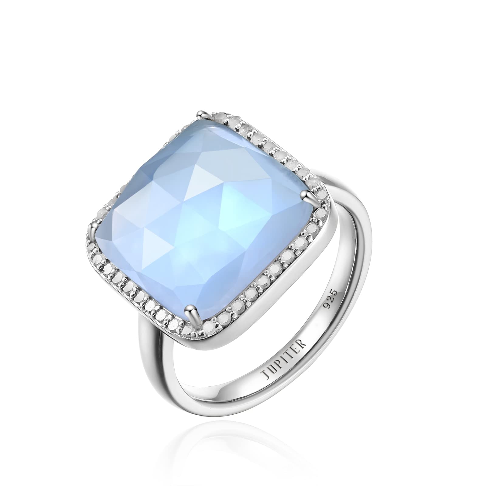 Jupiter 925 Sterling Silver Natural Moonstone Ring with Diamond Square Gemstone Ring Jewelry Gifts for Women (13x13mm Moonstone, Ring Size 6)