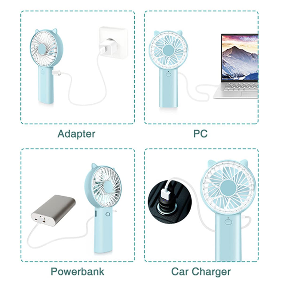 Mini Handheld Fan, USB Desk Fan Small Personal Portable Fan 4 Speed Adjustable Personal Fan for Outdoor travel Home and Office(Blue)
