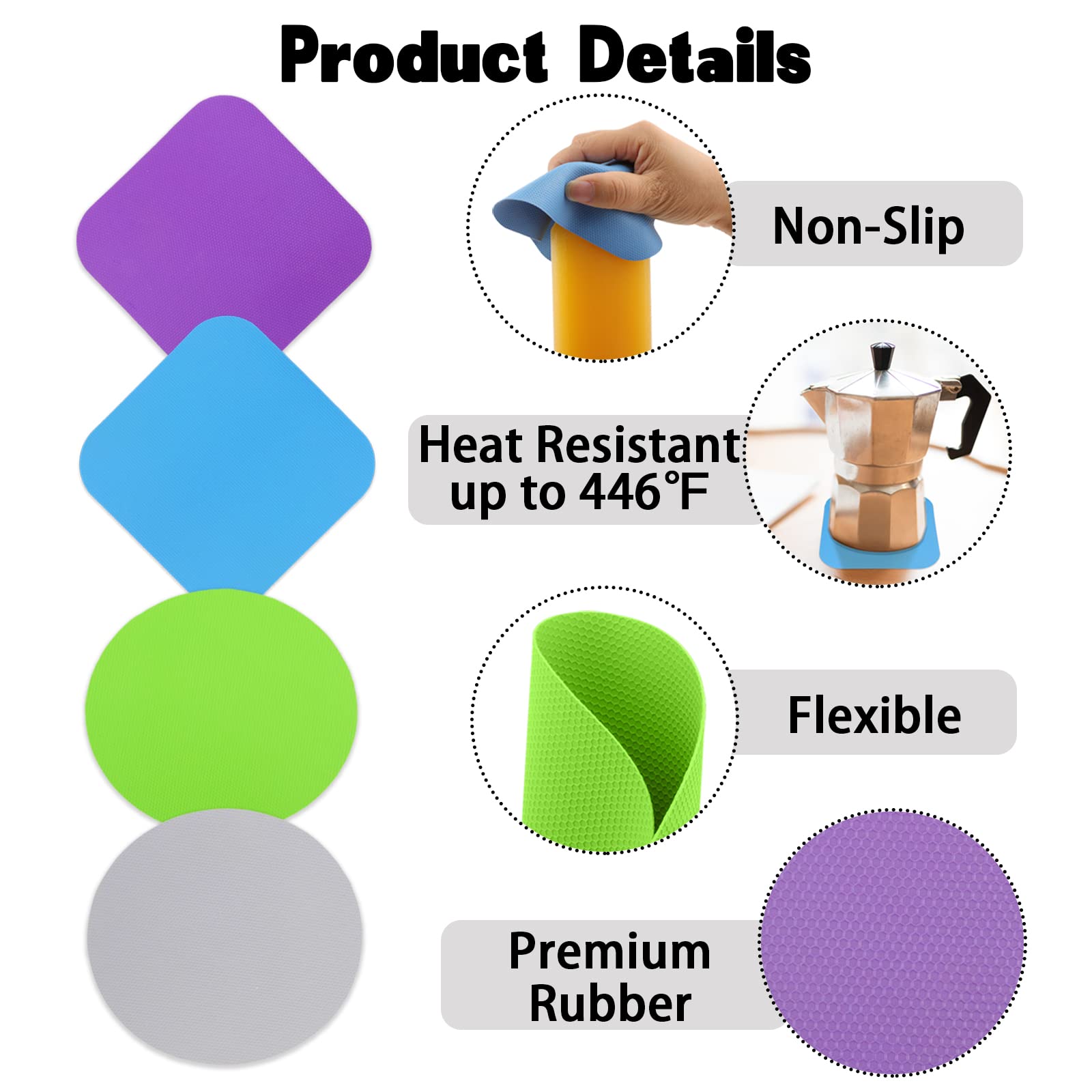 Jar Opener Gripper Pad, Rubber Jar Opener Grippers, 12 Pcs Jar Opener for Weak Hands, Seniors with Arthritis(Grey/Green/Blue/Purple)