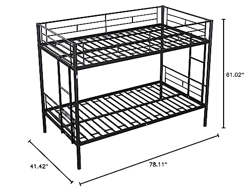 HomSof Metal Twin Over Twin Bunk Bed with 2 Side Ladders,Made of Heavy Duty Steel, for Kids Teens Adults,Black